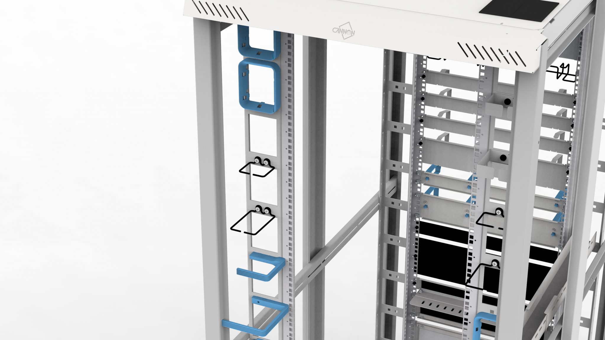 Plastic coated vertical cable management rings